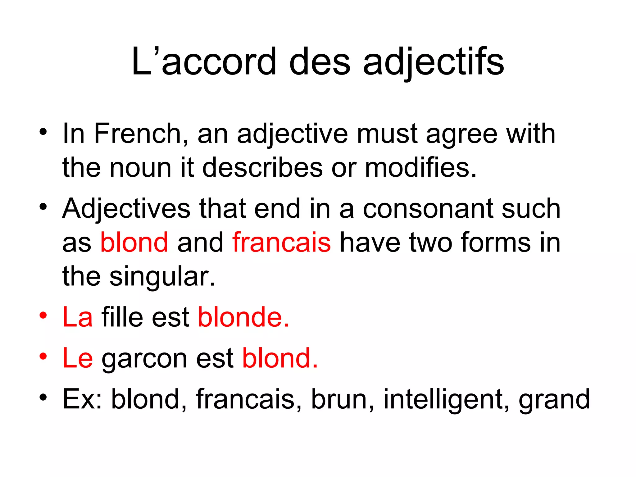 Bonvl1 Accord Des Adjectifs | PPT