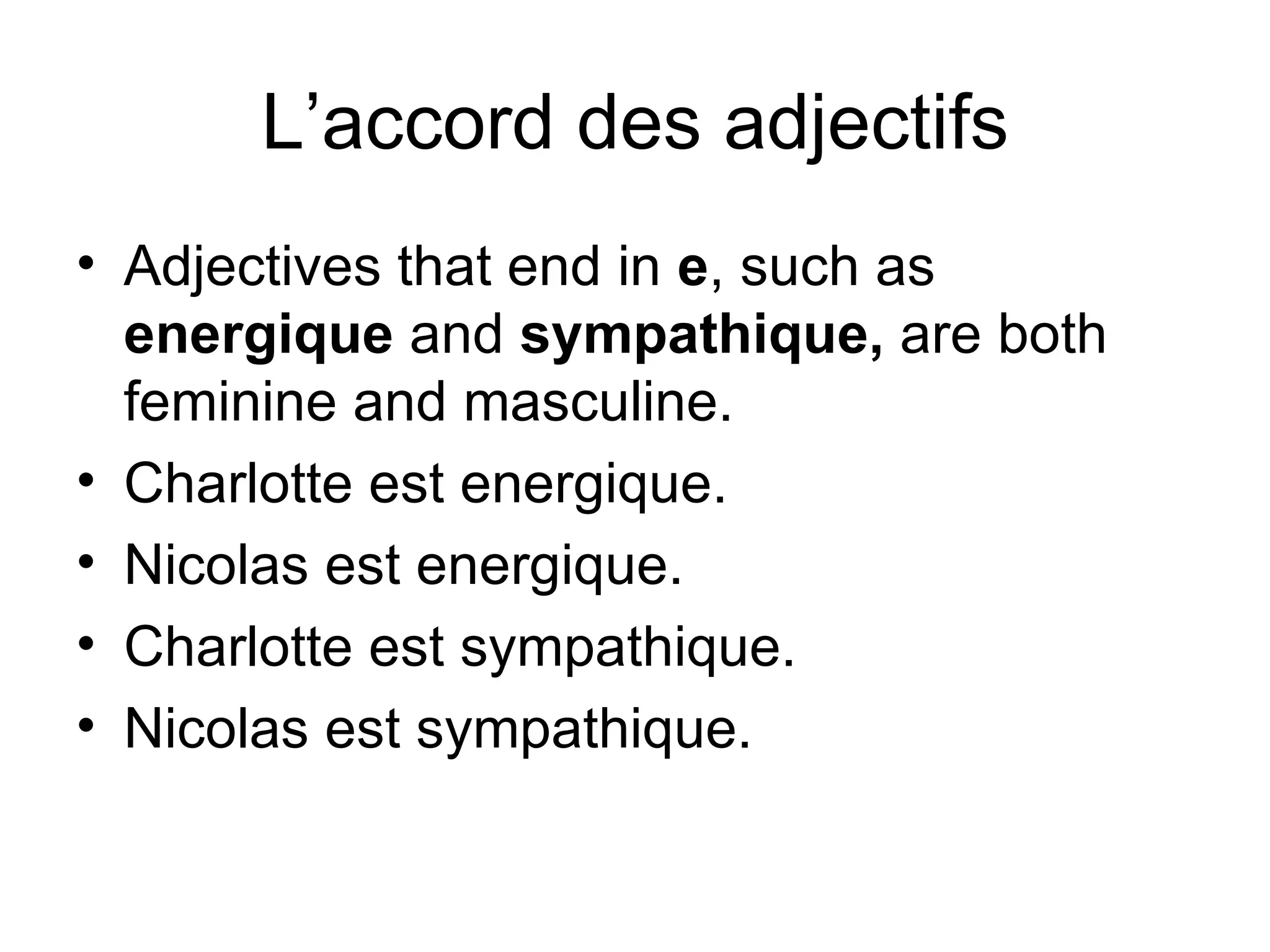 Bonvl1 Accord Des Adjectifs | PPT
