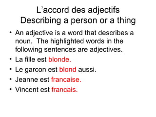 Bonvl1 Accord Des Adjectifs | PPT