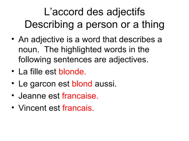 Bonvl1 Accord Des Adjectifs | PPT