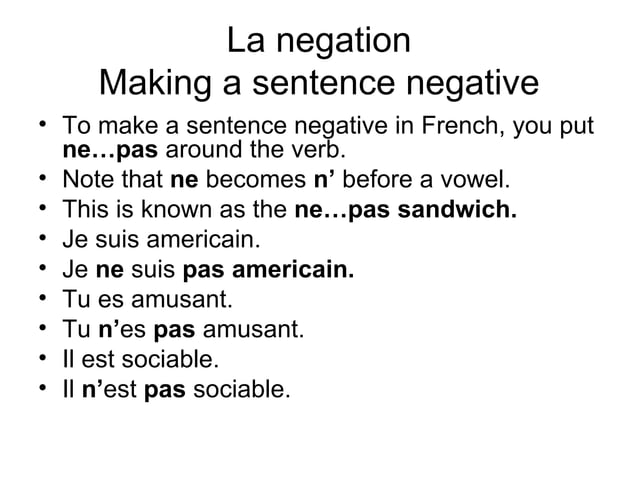 Bonvl1 La Negation Et Prononciation | PPT