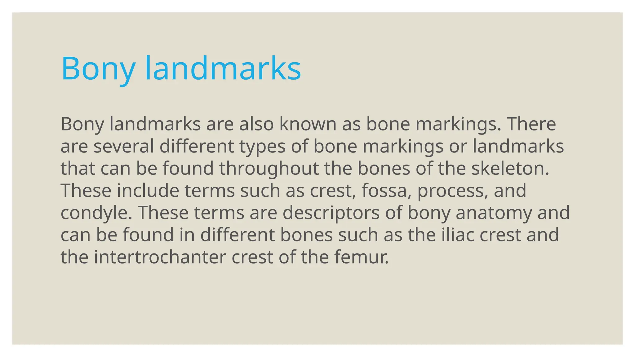 BONY LANDMARKS Terminology of anatomy physiology | PPTX