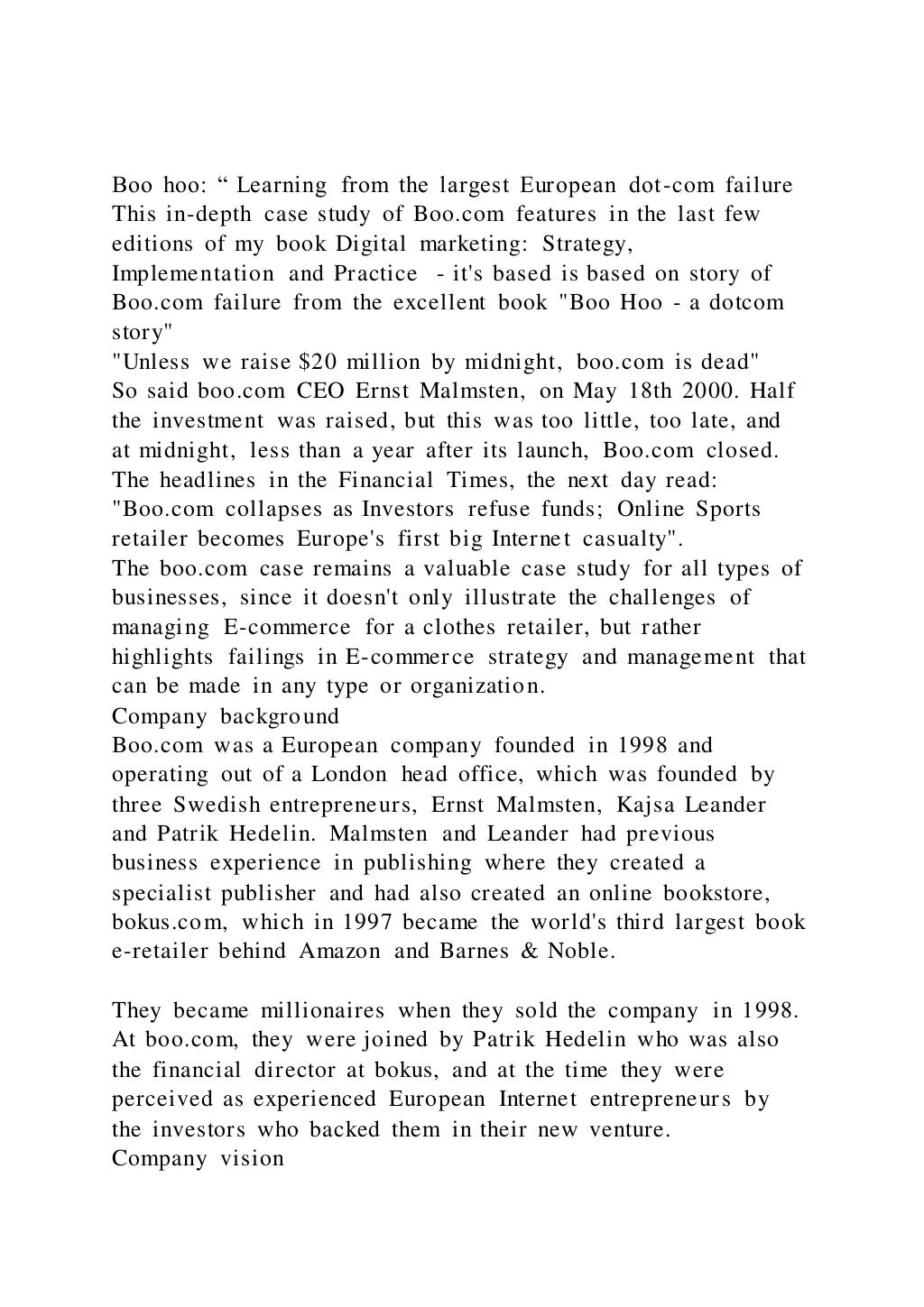 Boo hoo Learning from the largest European dot-com failureThi | DOCX