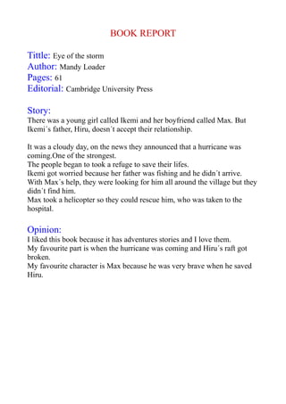 Book Report | ODT | Weather | Science