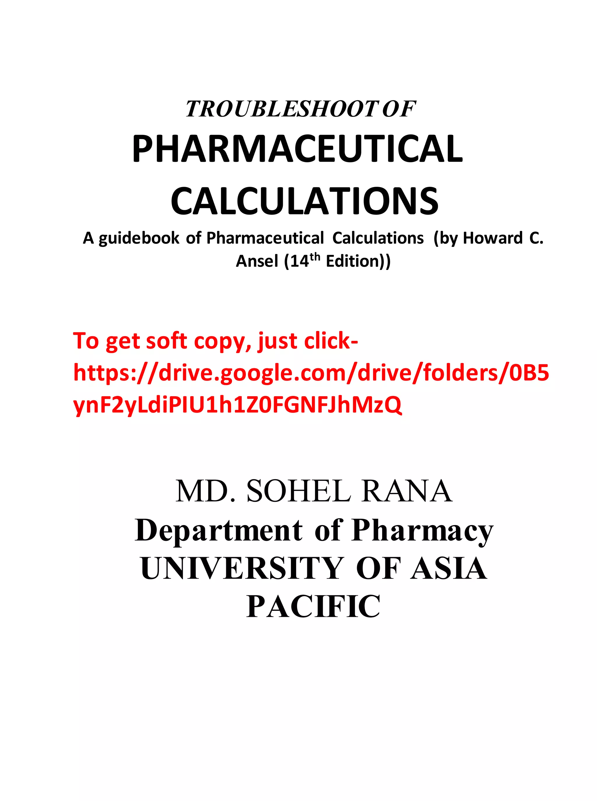 Solution of pharmaceutical Calculations. | DOCX