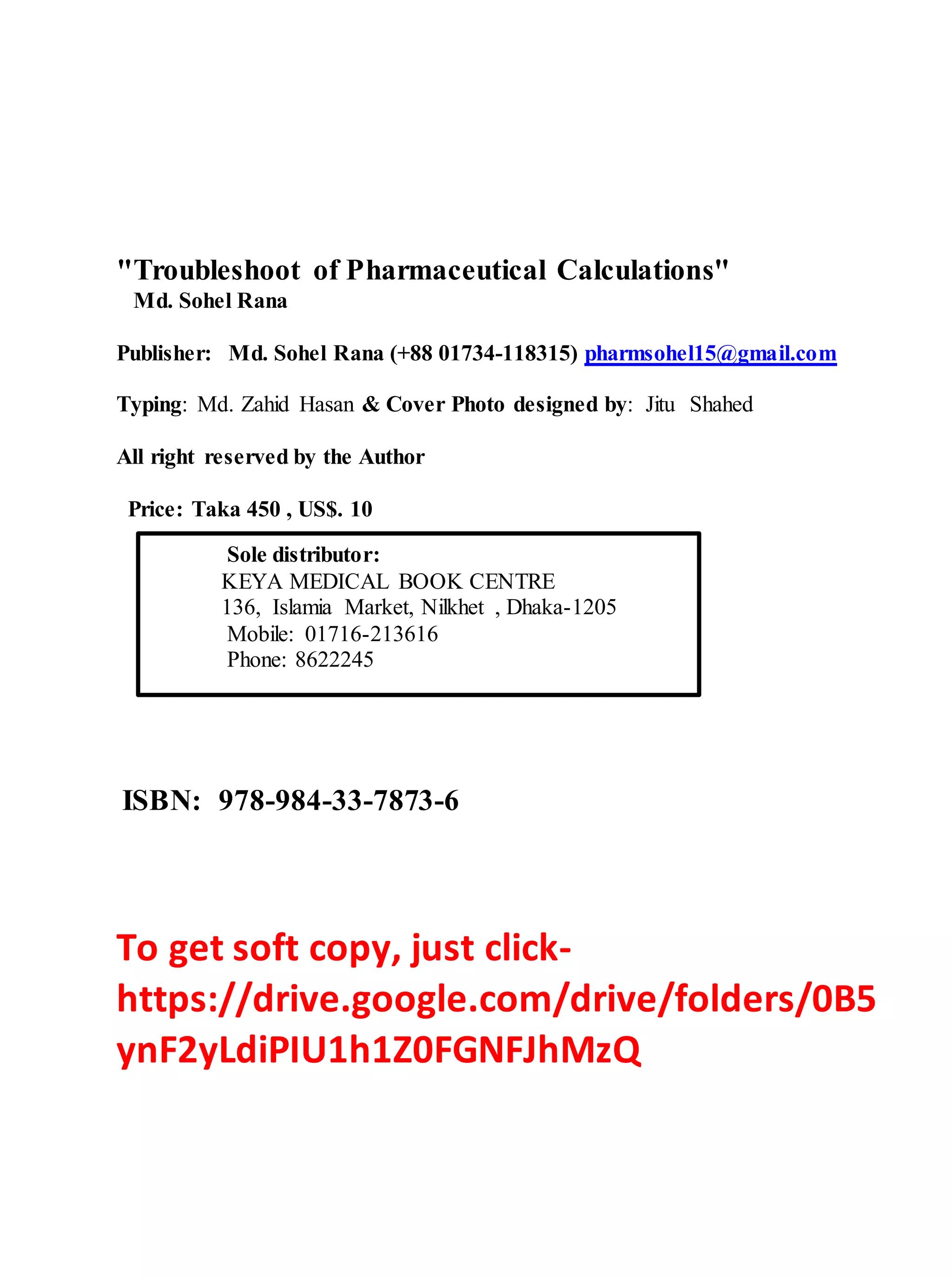 Solution of pharmaceutical Calculations. | DOCX