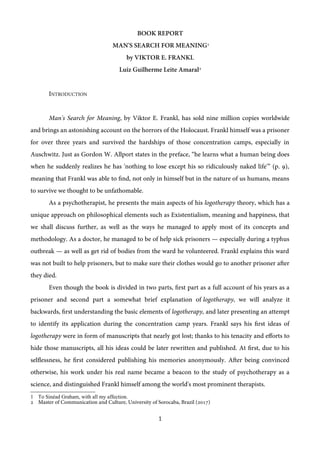 Man's Search for Meaning (Book Report) | PDF