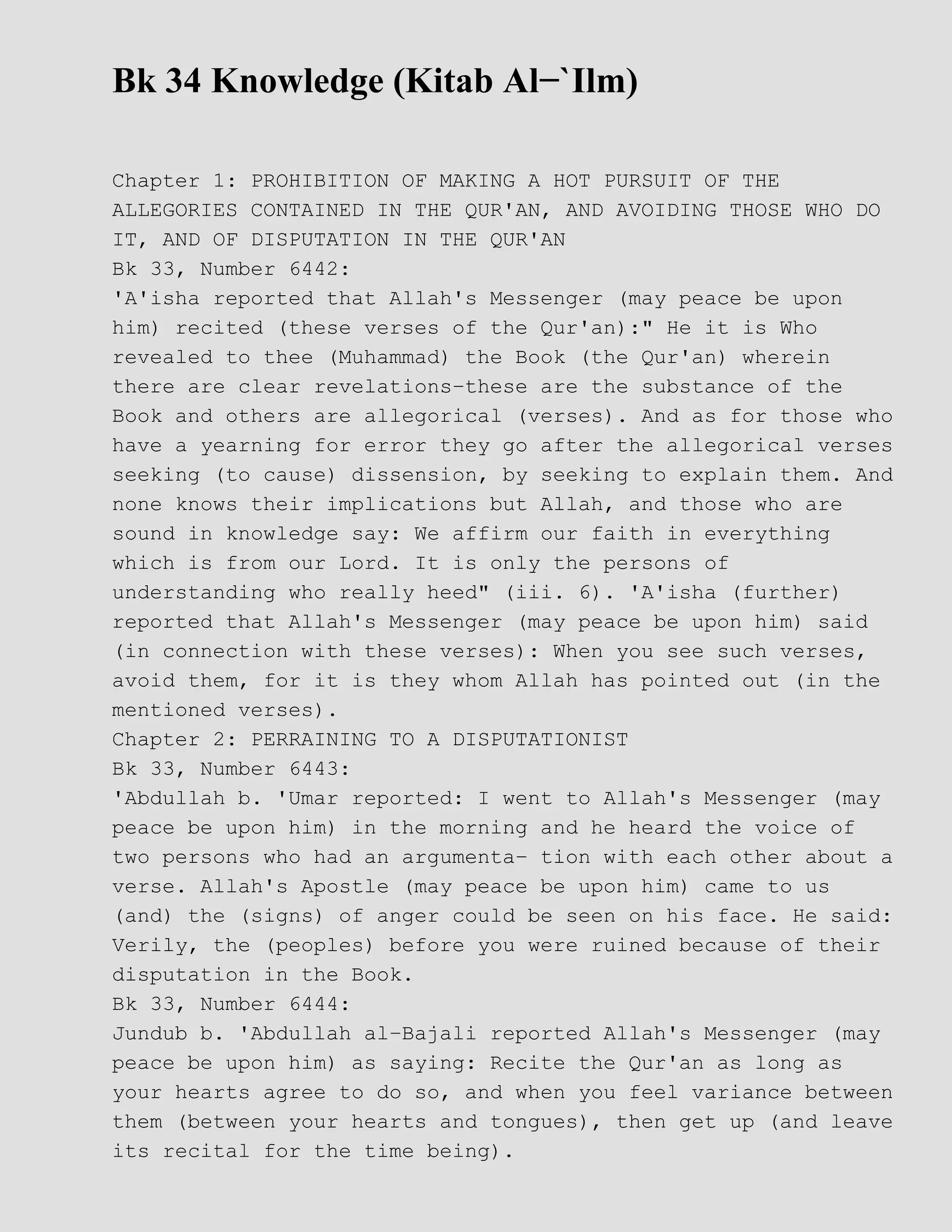 Book 34 knowledge (kitab al−`ilm) | PDF