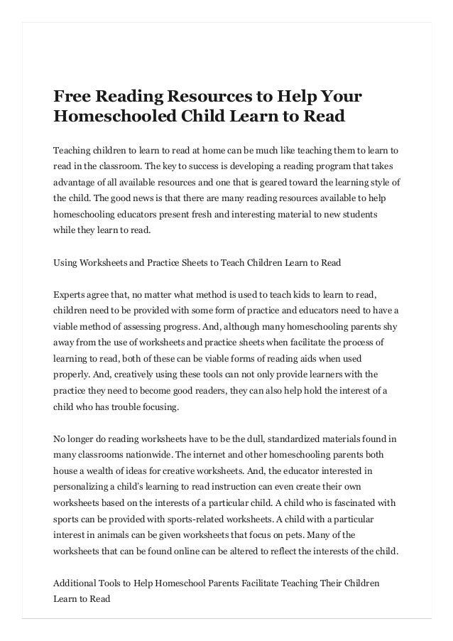 Free Reading Resources to Help Your Homeschooled Child Learn to Read