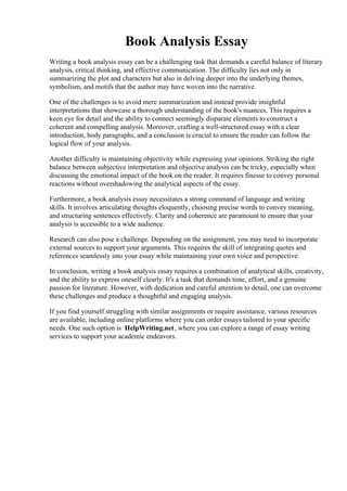 Book Analysis Essay | PDF