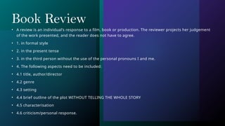 Book and Film Review powerpoint presentation for how to write a review ...