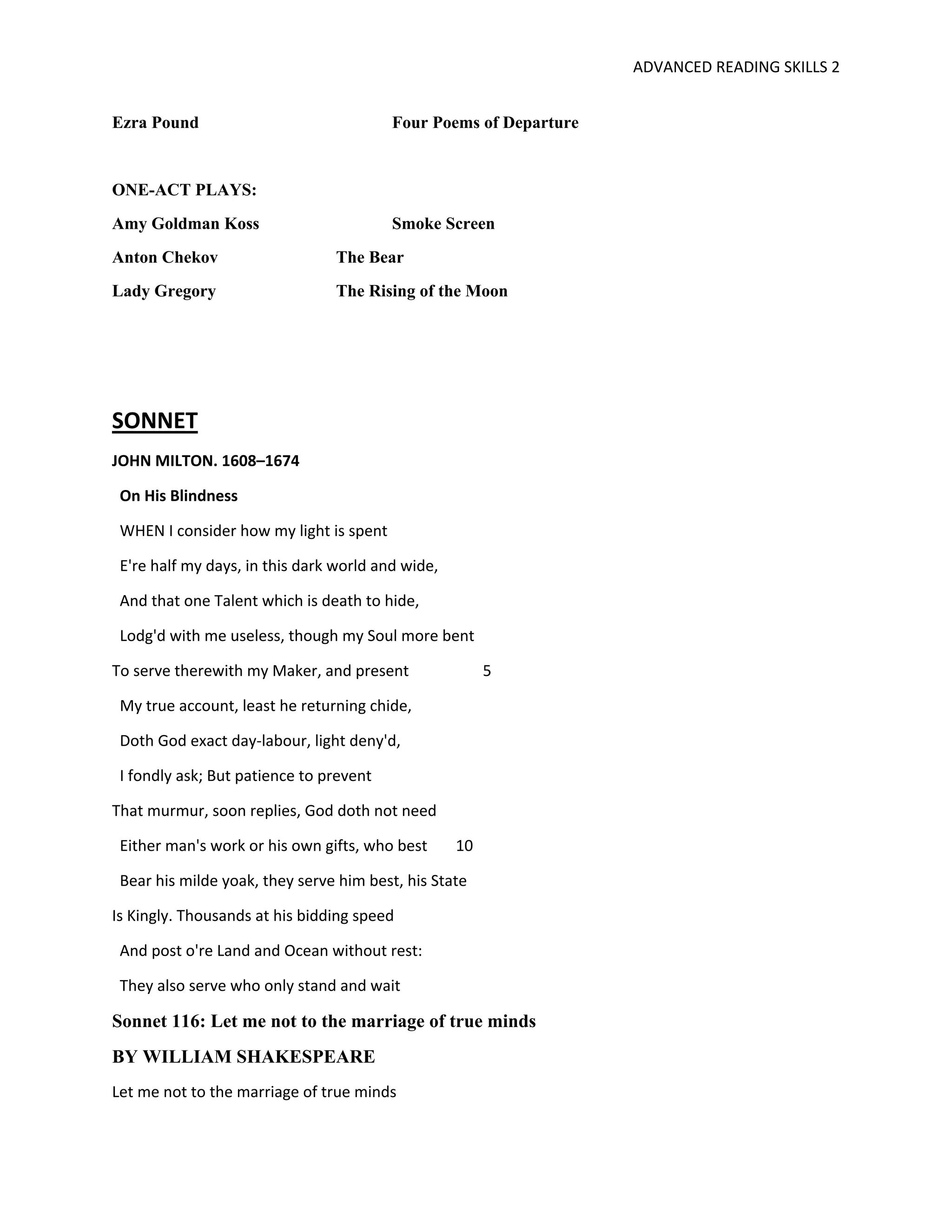 famous poems for BS 1st Semester in University of sargodha | PDF