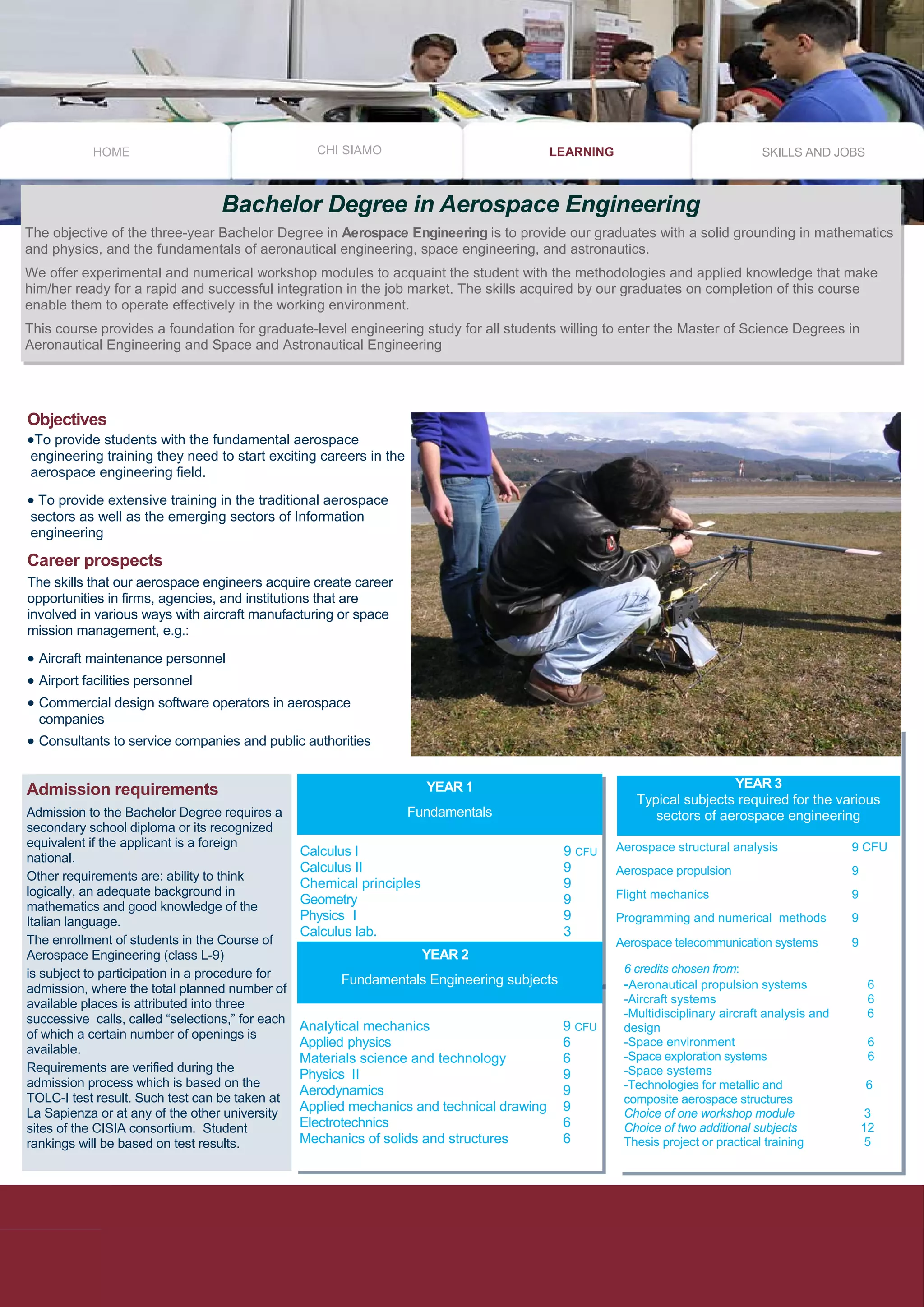 B.Sc. in Aerospace Engineering - University of Rome "La Sapienza" | PDF