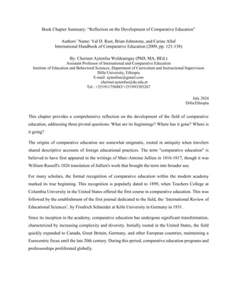 Book Chapter Summary - Reflection on the Development of Comparative ...