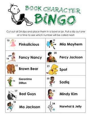 Book Character BINGO Game | PDF