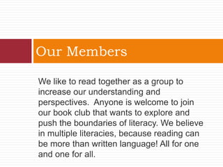 Book club | PPTX | Fiction | Books and Literature