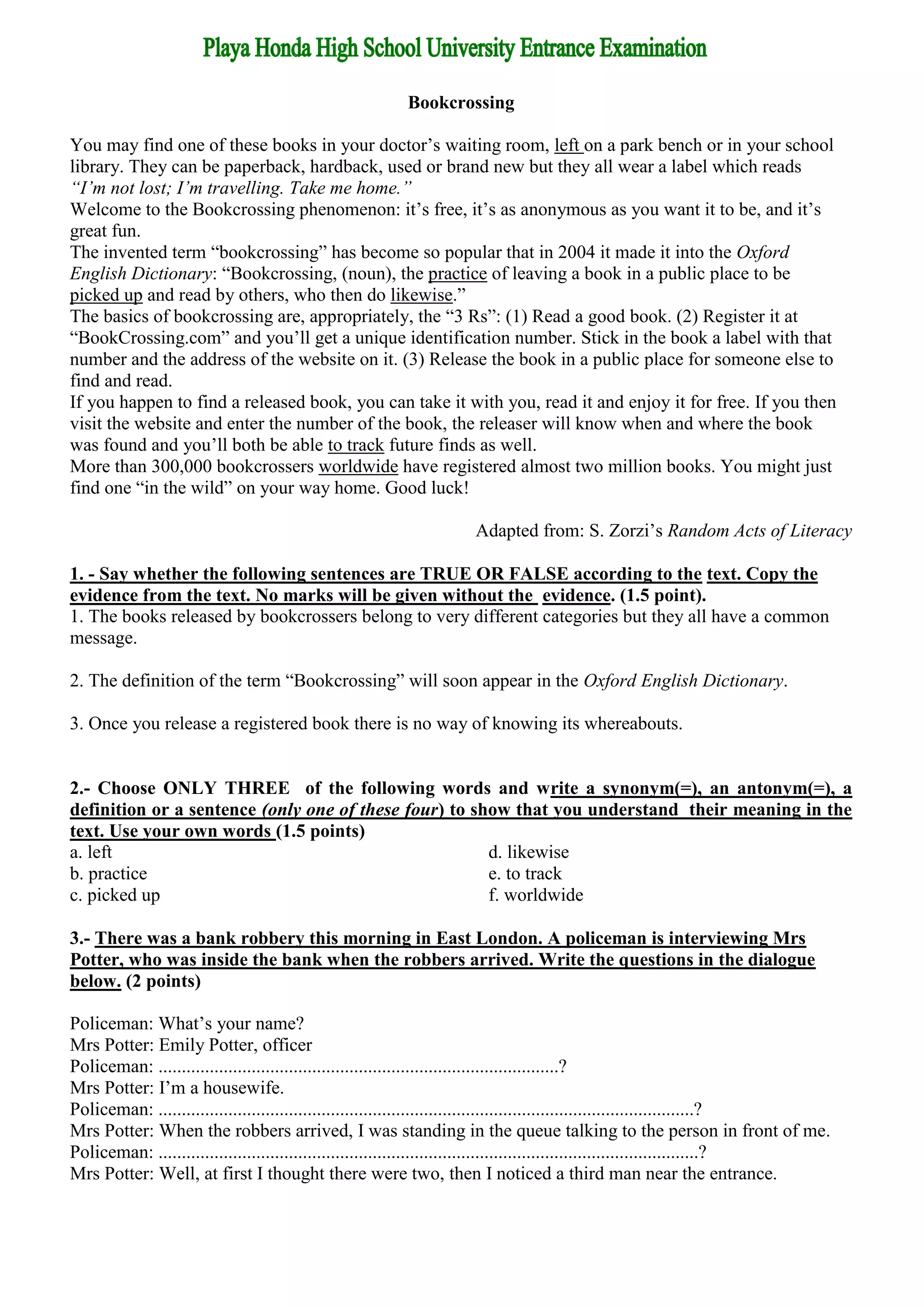 Bookcrossing | DOCX
