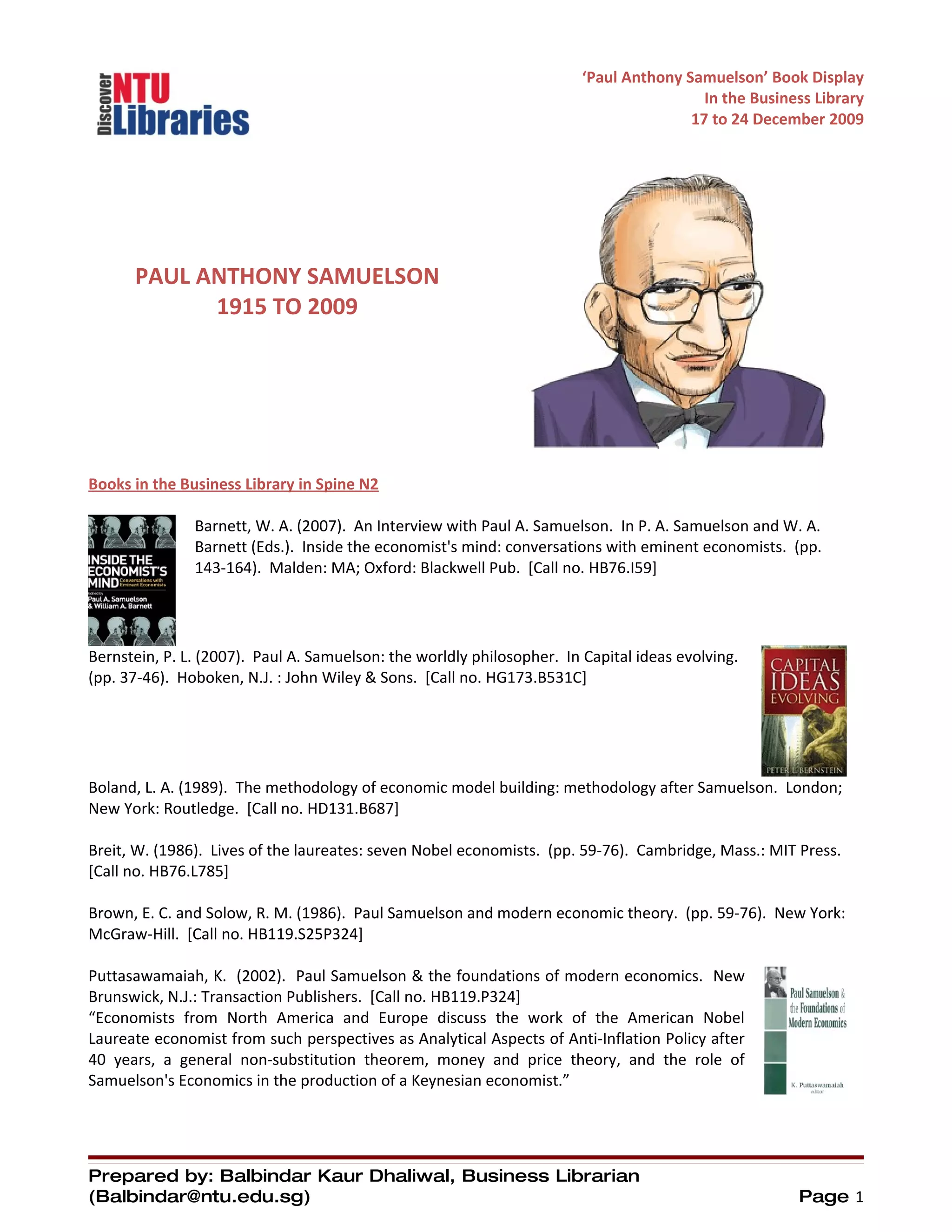 Book Display Paul A Samuelson | DOC