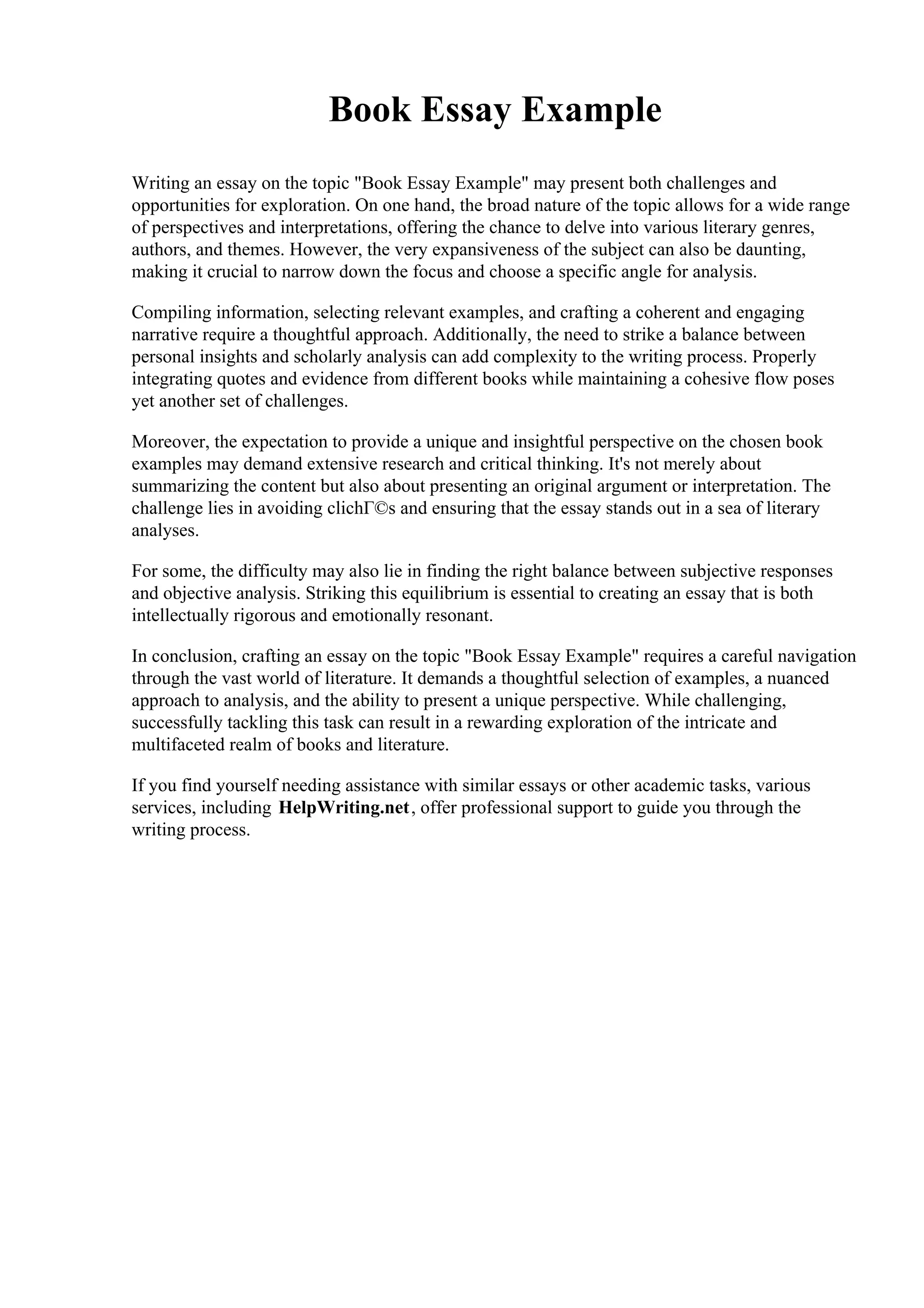 Book Essay Example | PDF