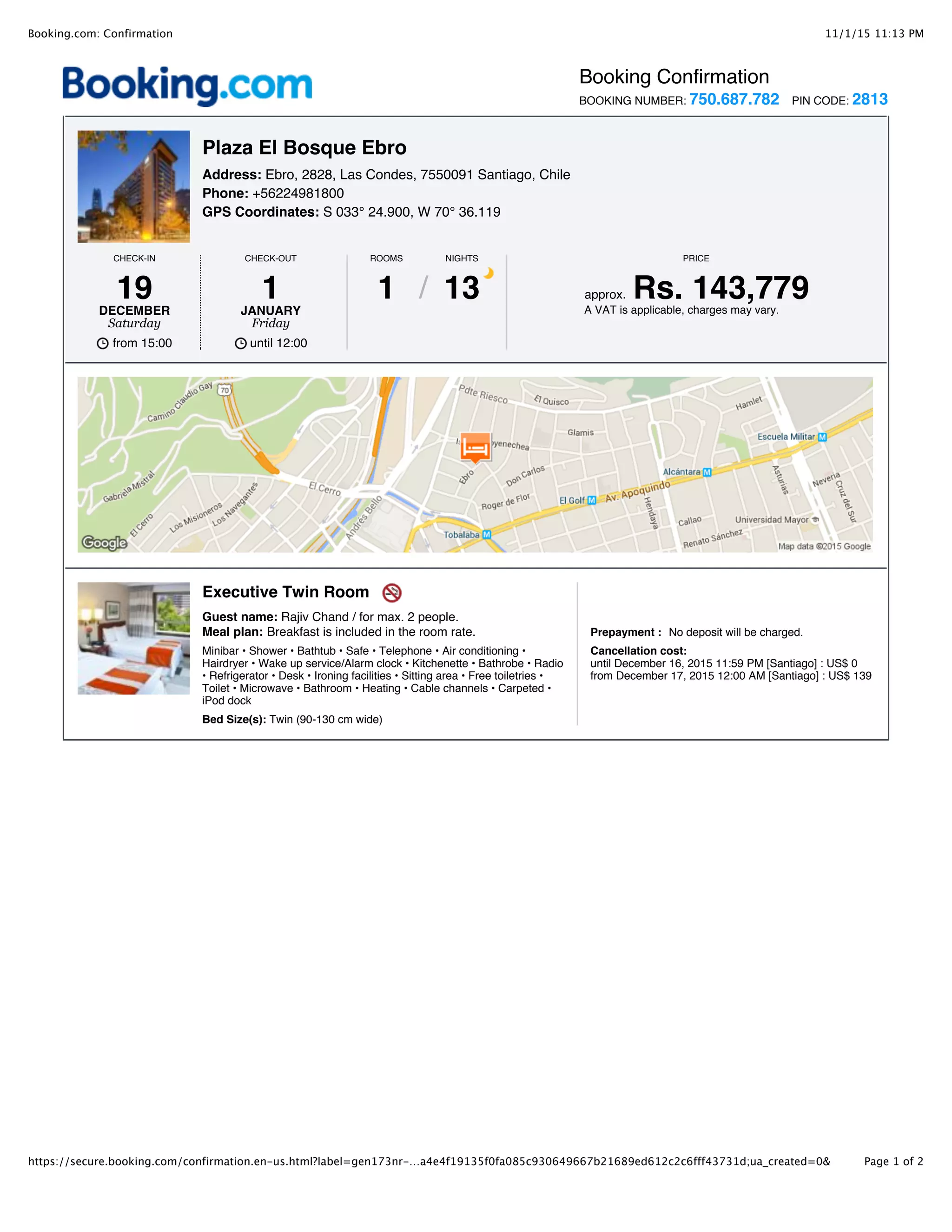 Booking.com: confirmation chile | PDF