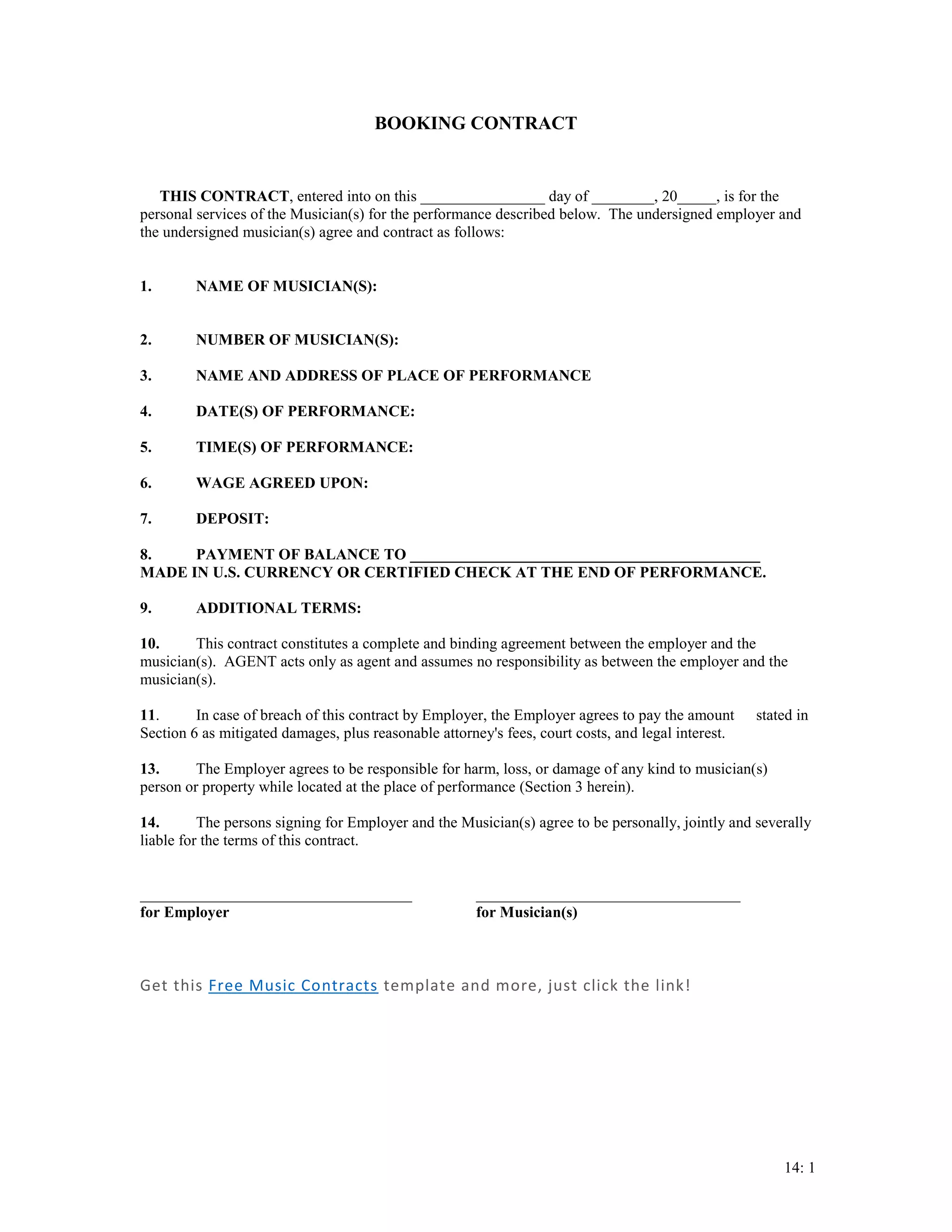 Booking contract short form | PDF