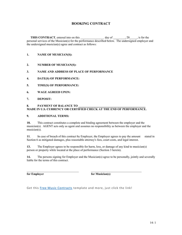 Booking contract short form | PDF
