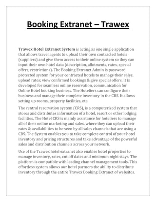 Booking Extranet - Trawex | PDF