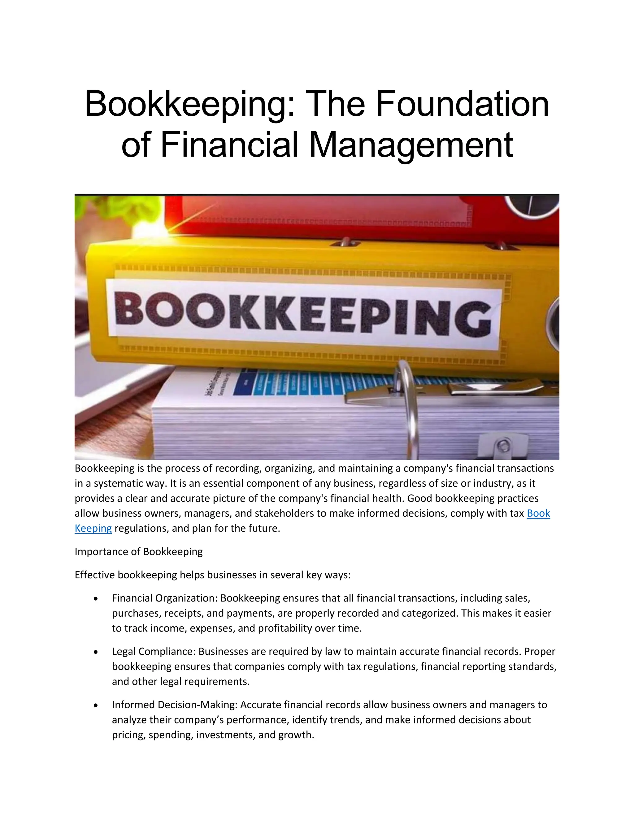 Book Keeping The Foundation of Financial Management | PDF