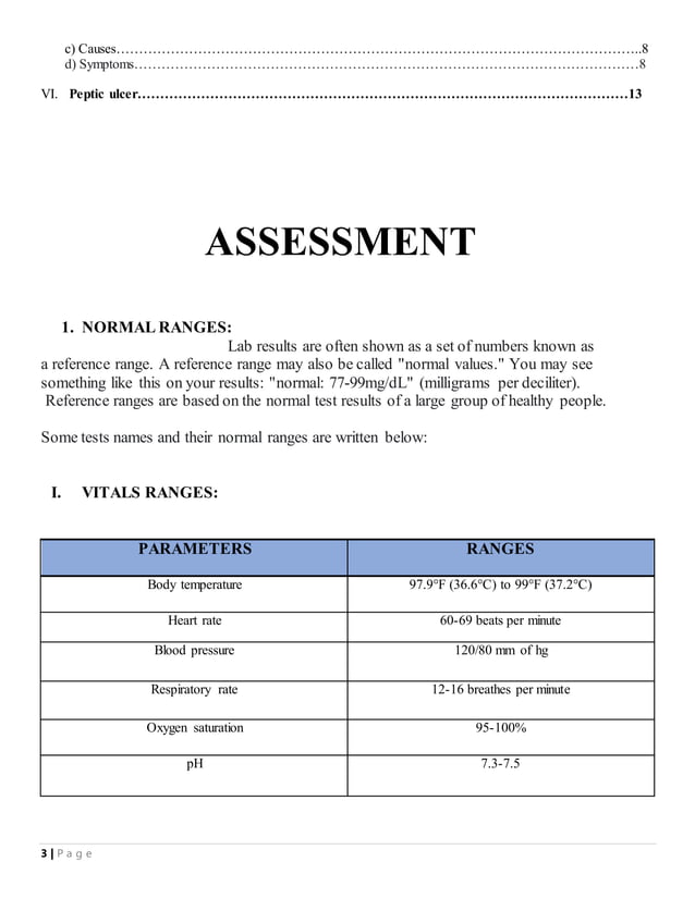 healthy body ranges, assessment & diseases | DOCX | Blood Disorders ...