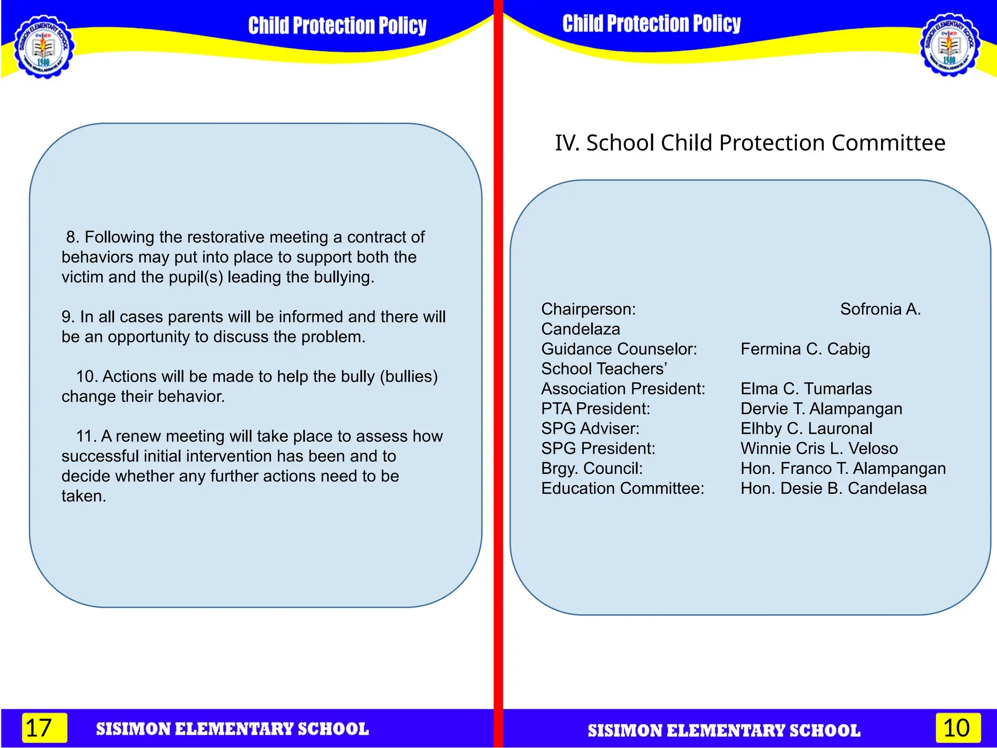 CHILD PROTECTION POLICY BOOKLET SISIMON ES | PPTX