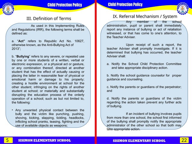 CHILD PROTECTION POLICY BOOKLET SISIMON ES | PPTX