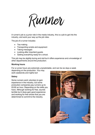 Job roles in the media Industry | PDF
