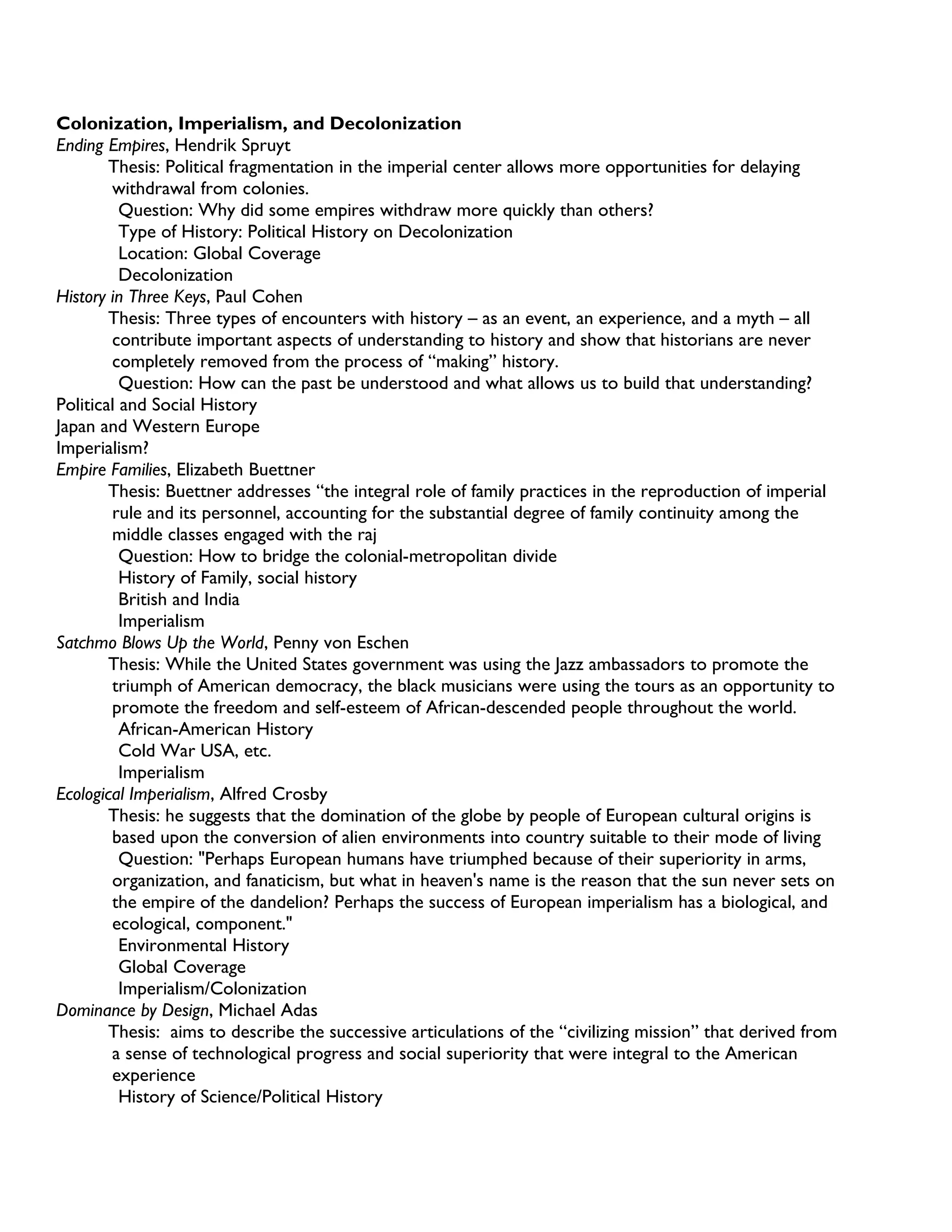 Book list colonization imperialism and decolonization | DOC