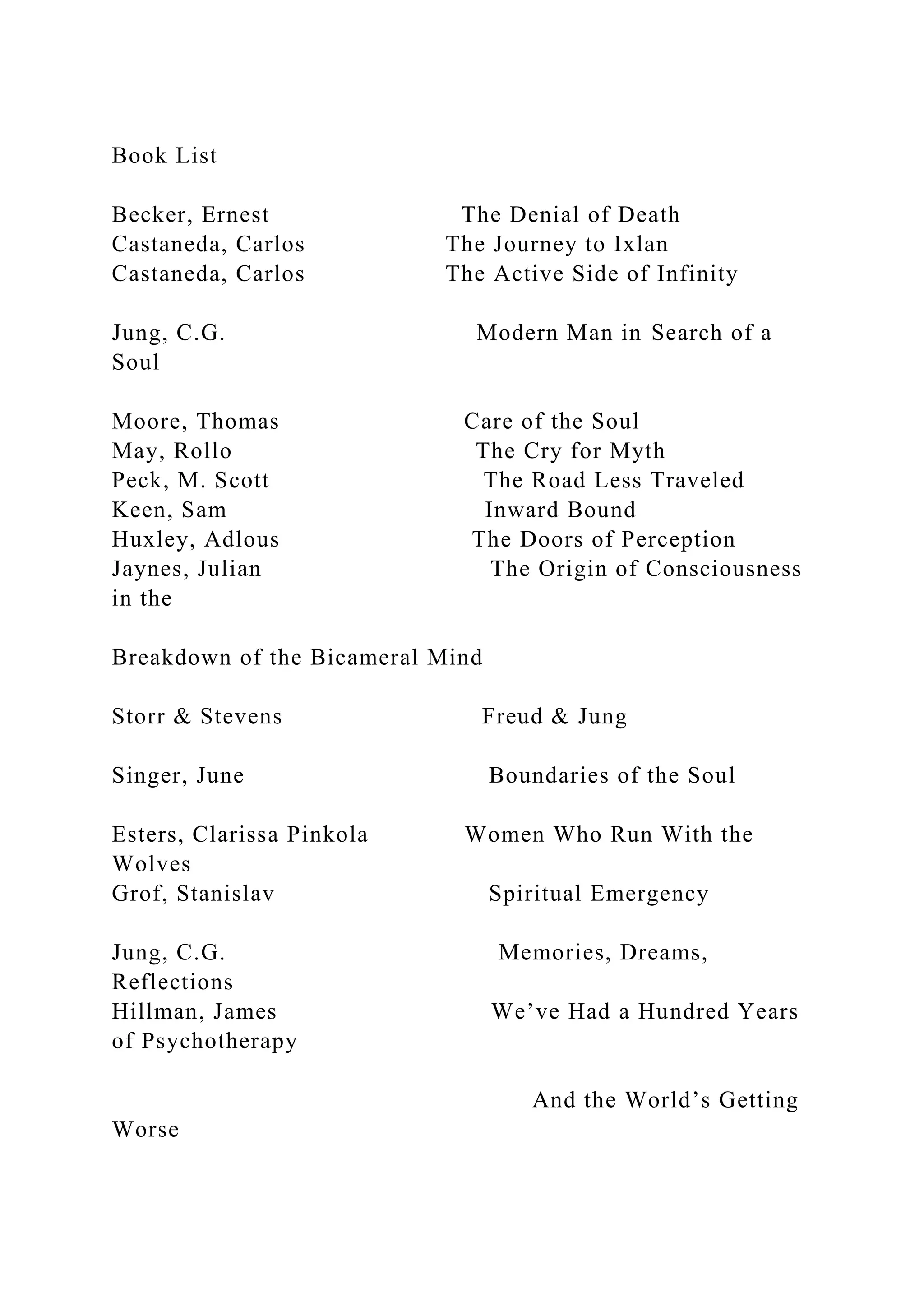 Book ListBecker, Ernest The Denial of D.docx | Religion & Spirituality