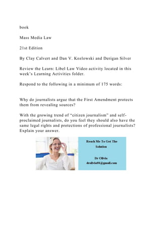 bookMass Media Law21st EditionBy Clay Calvert and Dan V..docx