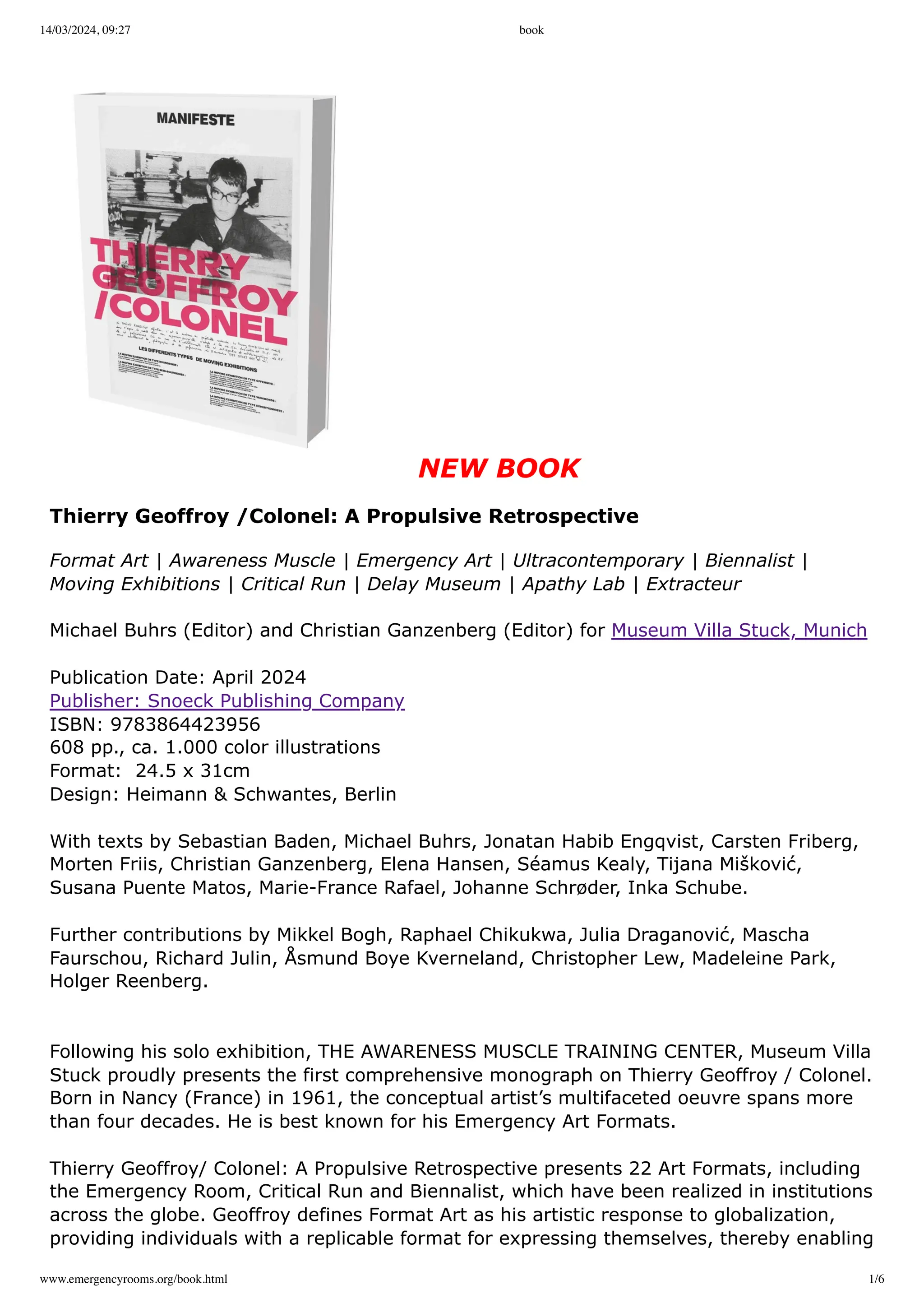 Thierry Geoffroy Colonel: A Propulsive Retrospective.Book Format Art ...
