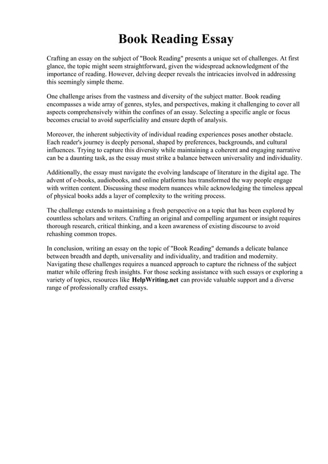 Book Reading Essay. Importance of reading books essay in English Topics ...