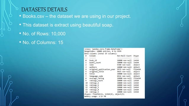 Book Recommendation System using Machine Learning | PPTX | Databases | Computer Software and ...
