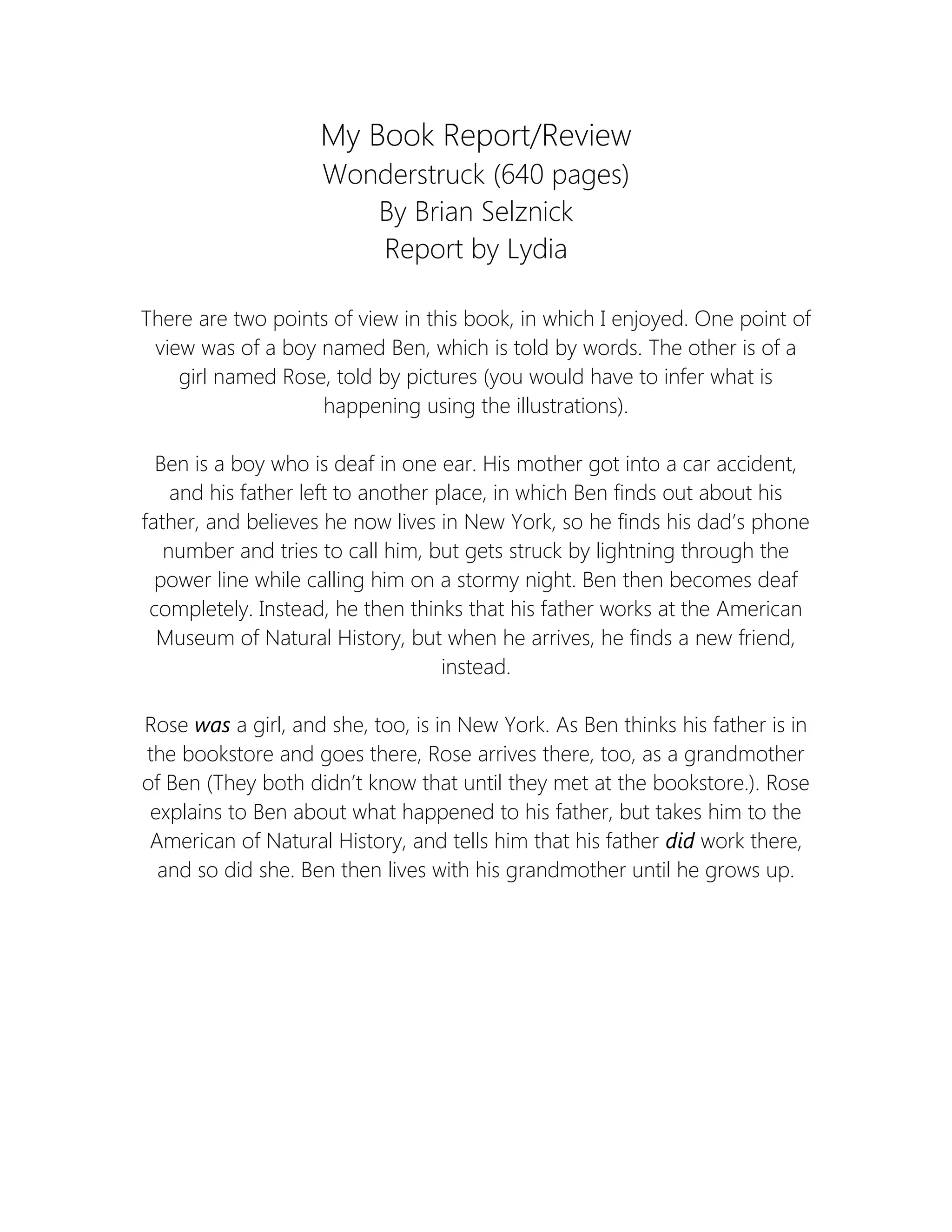Bookreport - Wonderstruck | DOC