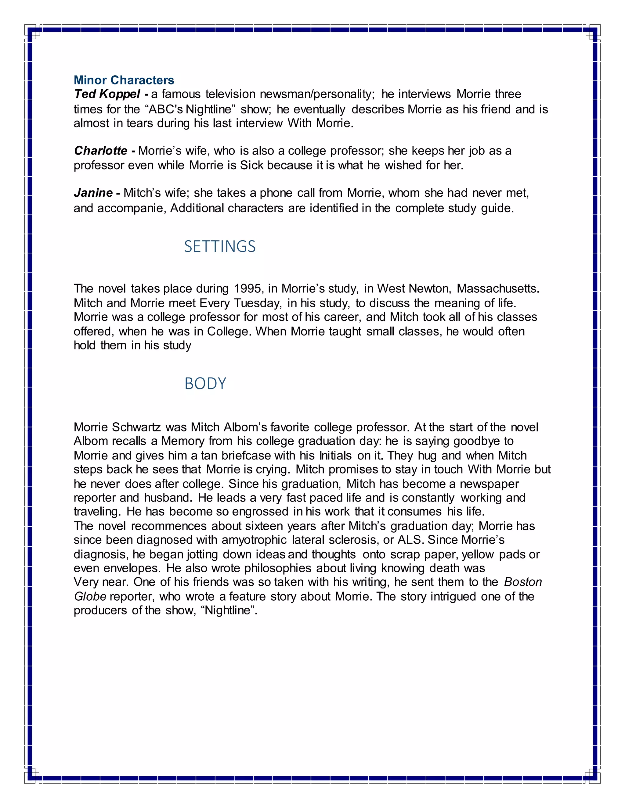 Book Report -Tuesday With Morrie | DOCX