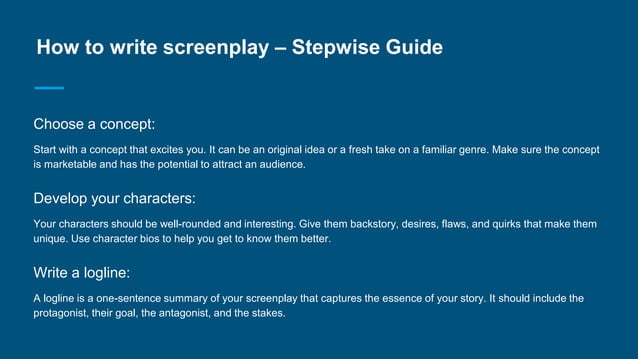 How to Write a Screenplay – Stepwise Guide with Example | PPTX | Screenwriting | Content Production