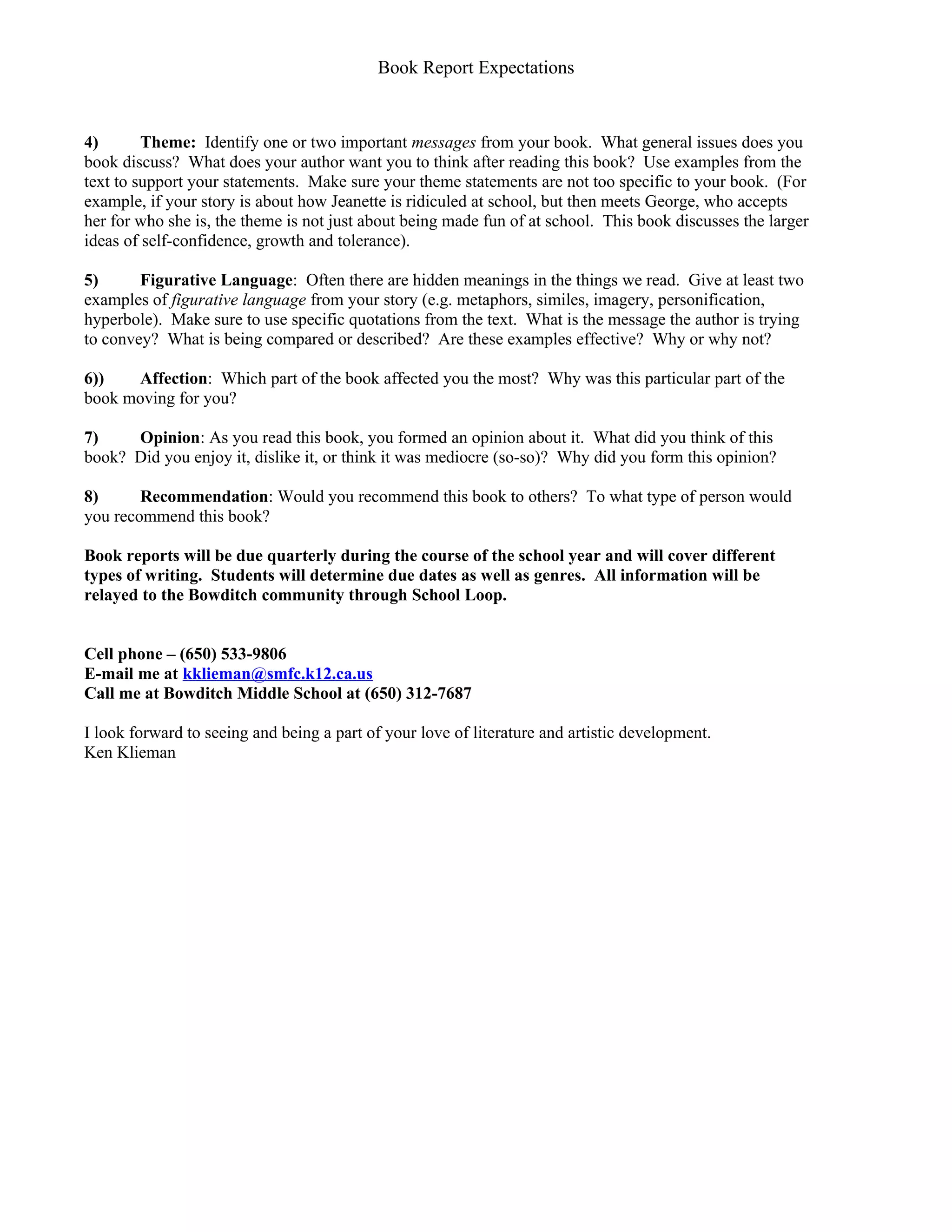 Book report expectations 2013 | DOC