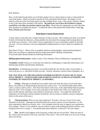 Book report expectations 2013 | DOC