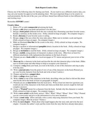 Book report ideas examples | PDF