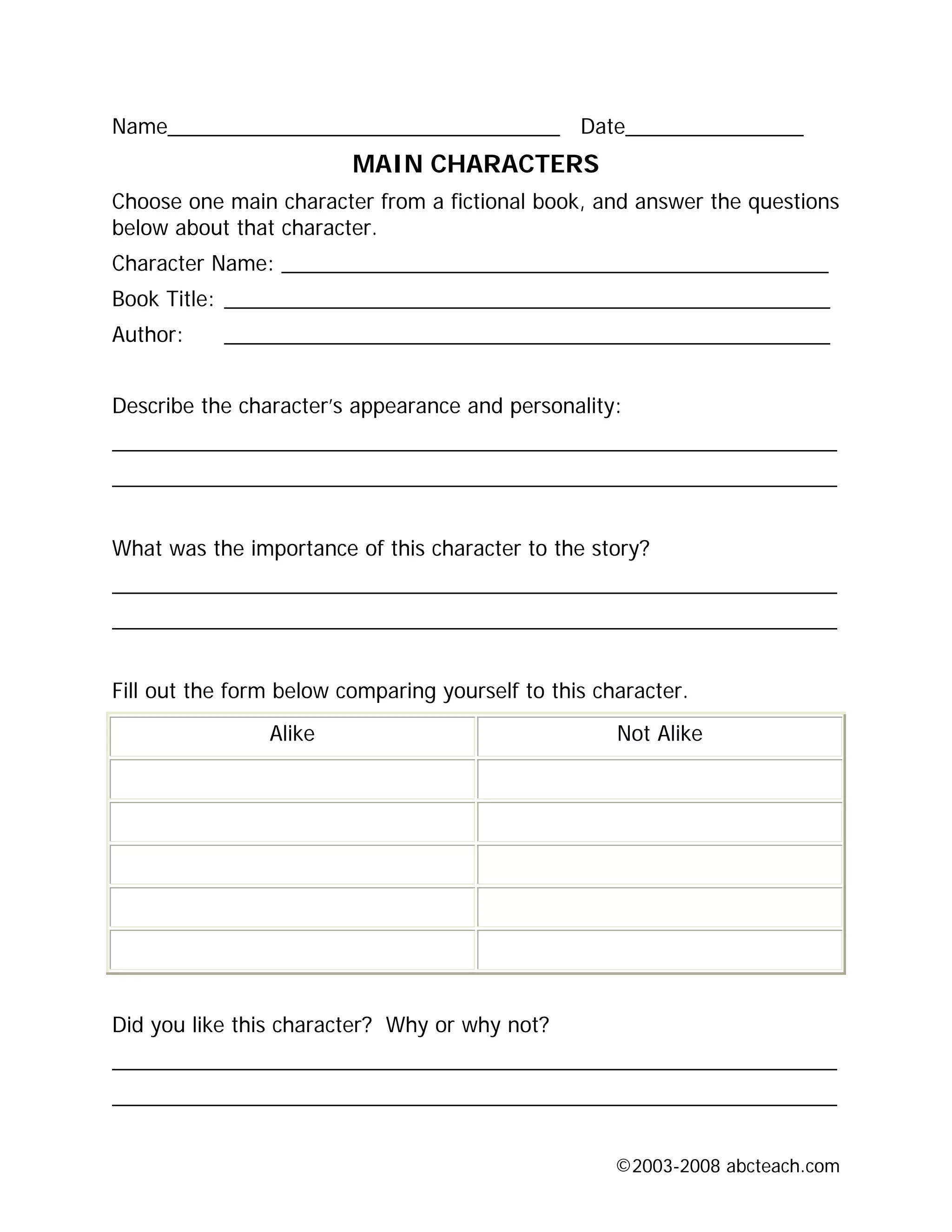 Bookreport maincharacters | PDF
