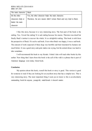 book report "The Call of The Wild" | DOCX