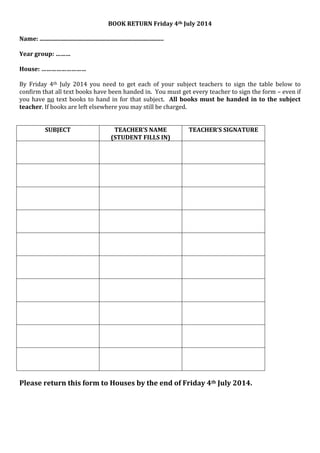 Book return letter and form 2014 | PDF