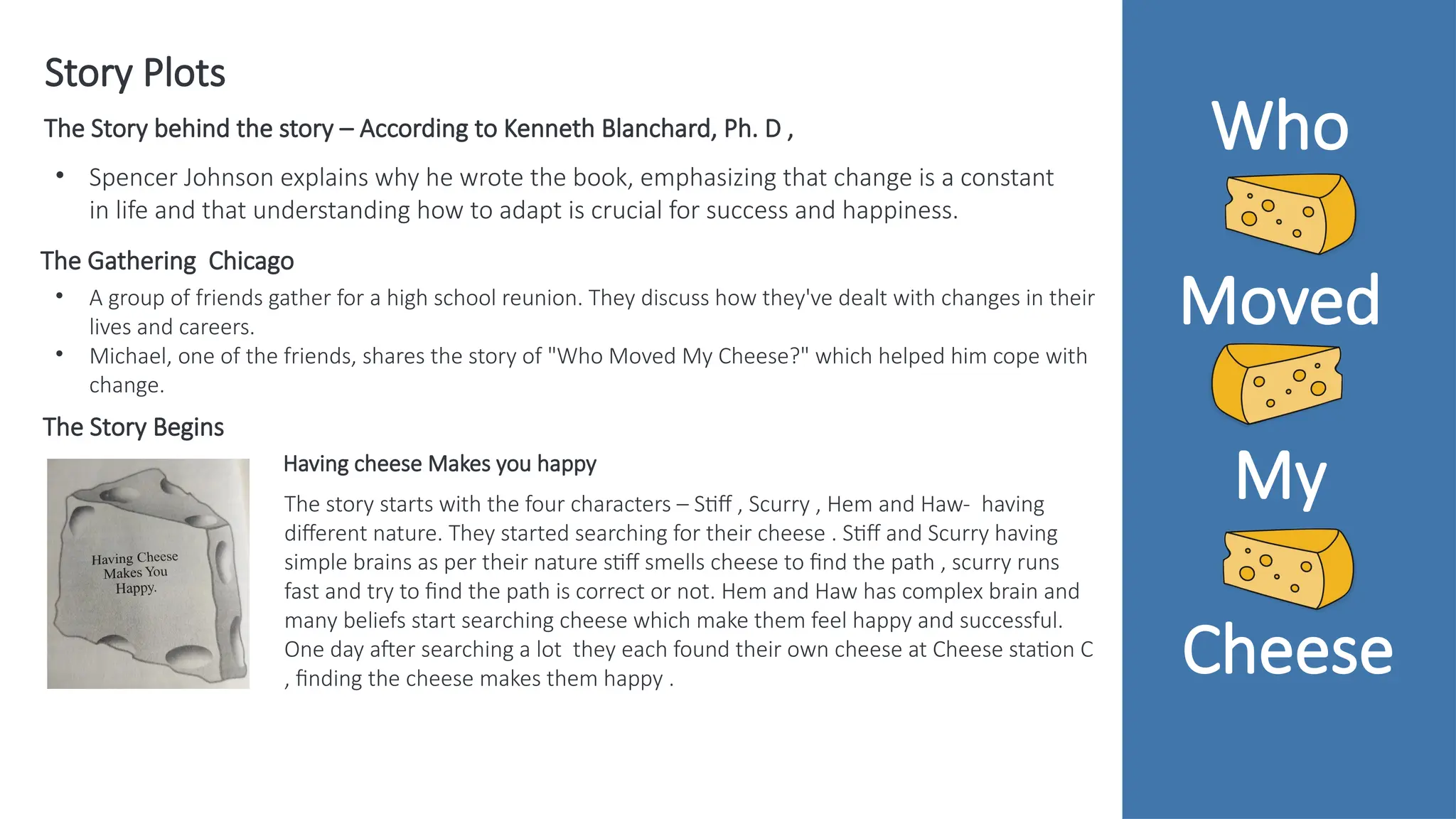 Book Review on the story summary " who moved my cheese " | PPTX
