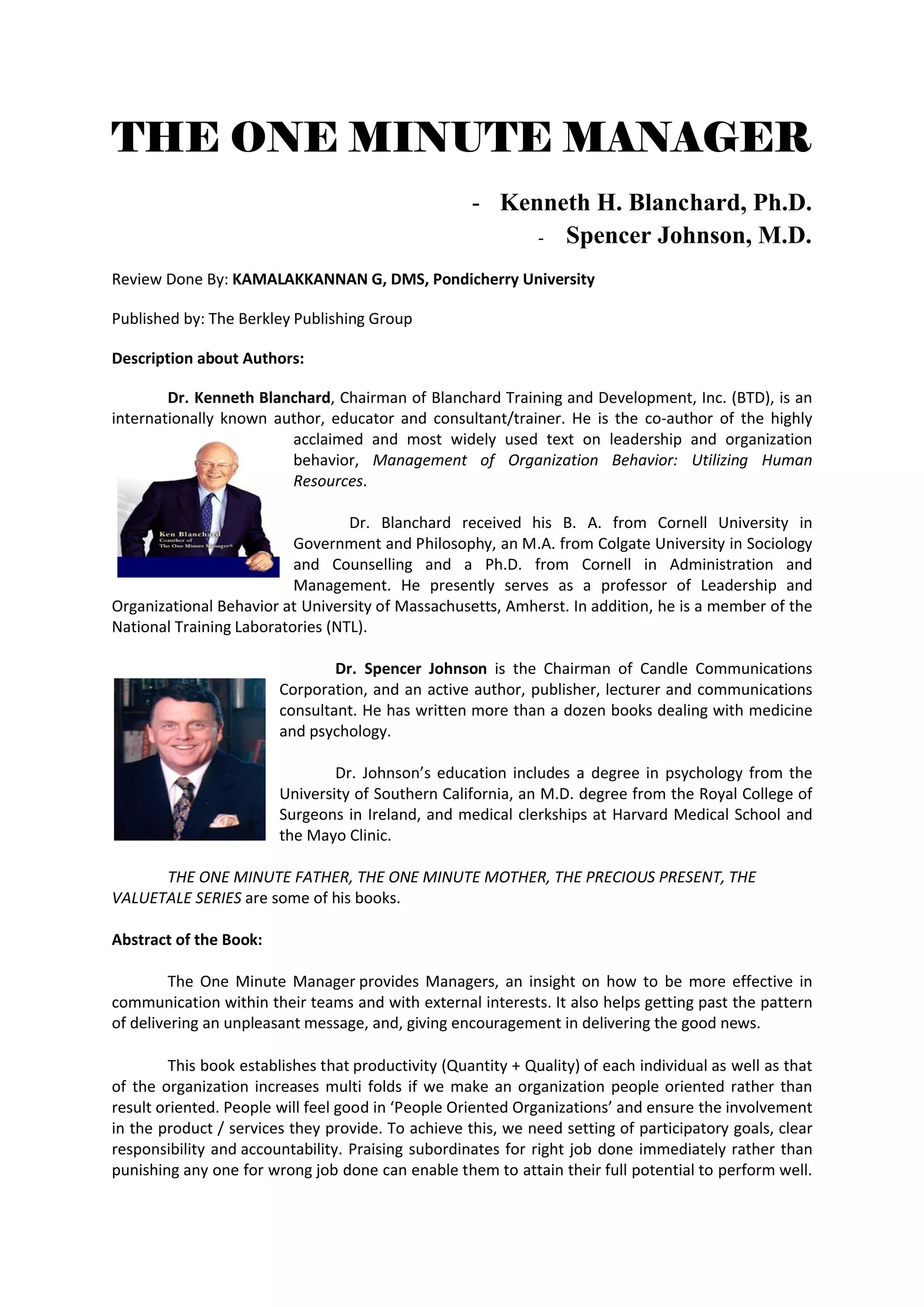 Book Review The One Minute Manager | PDF