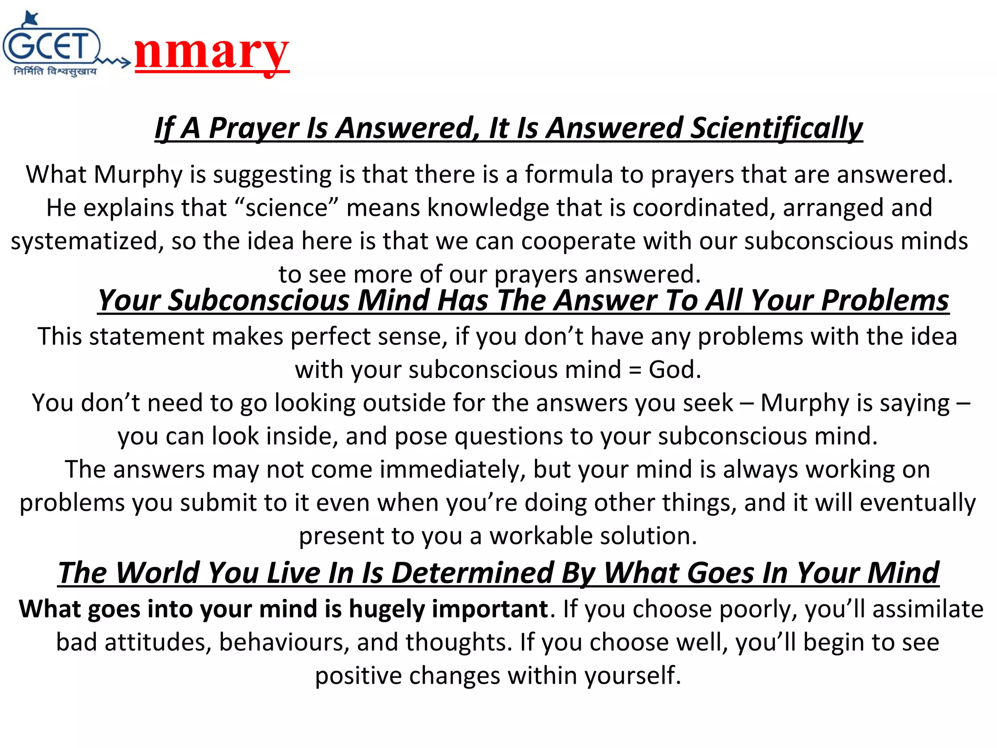 Book review - Power of your subconscious mind | PPT